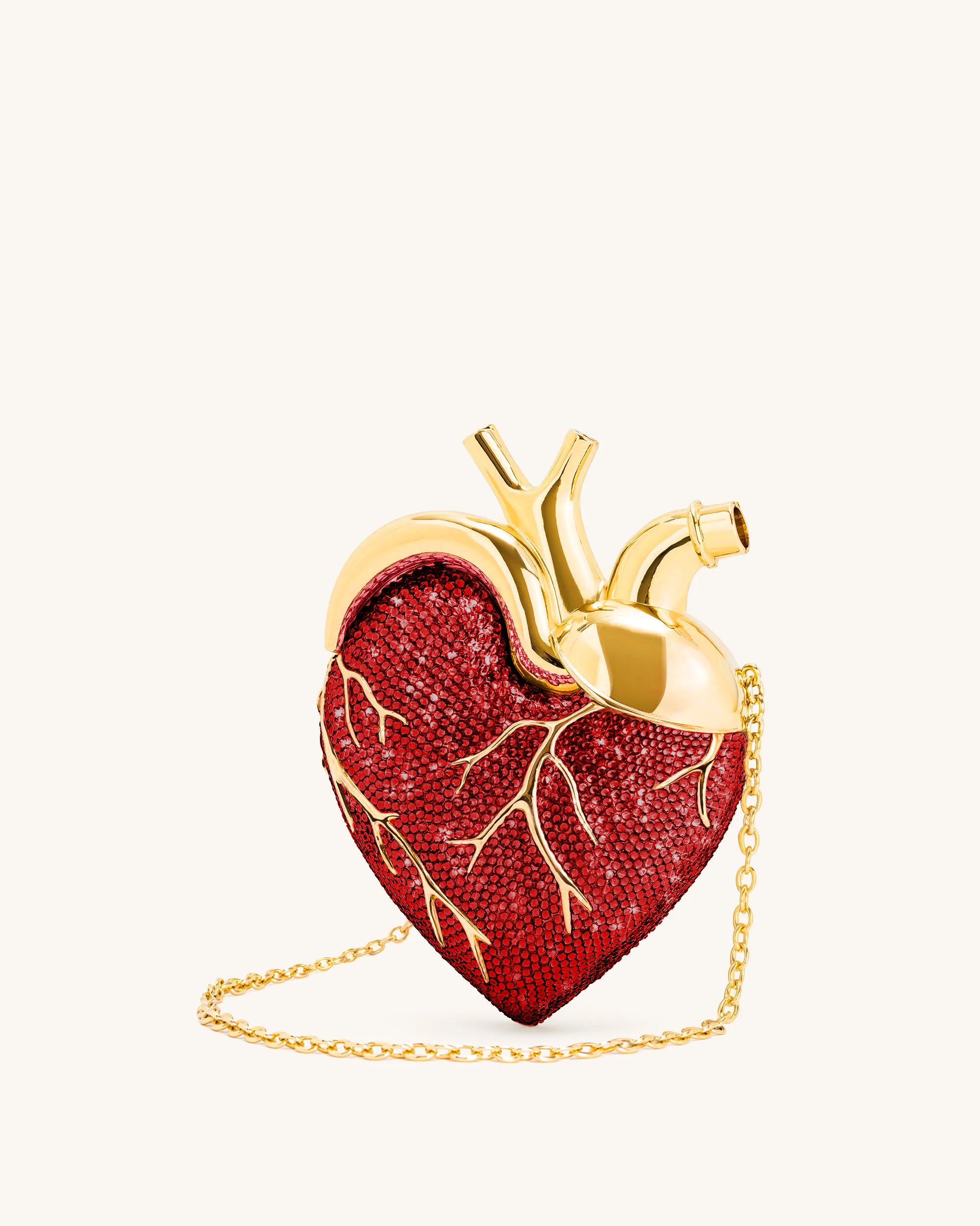 Maren Artificial Crystal Heart Shaped Bag - Red | JW PEI