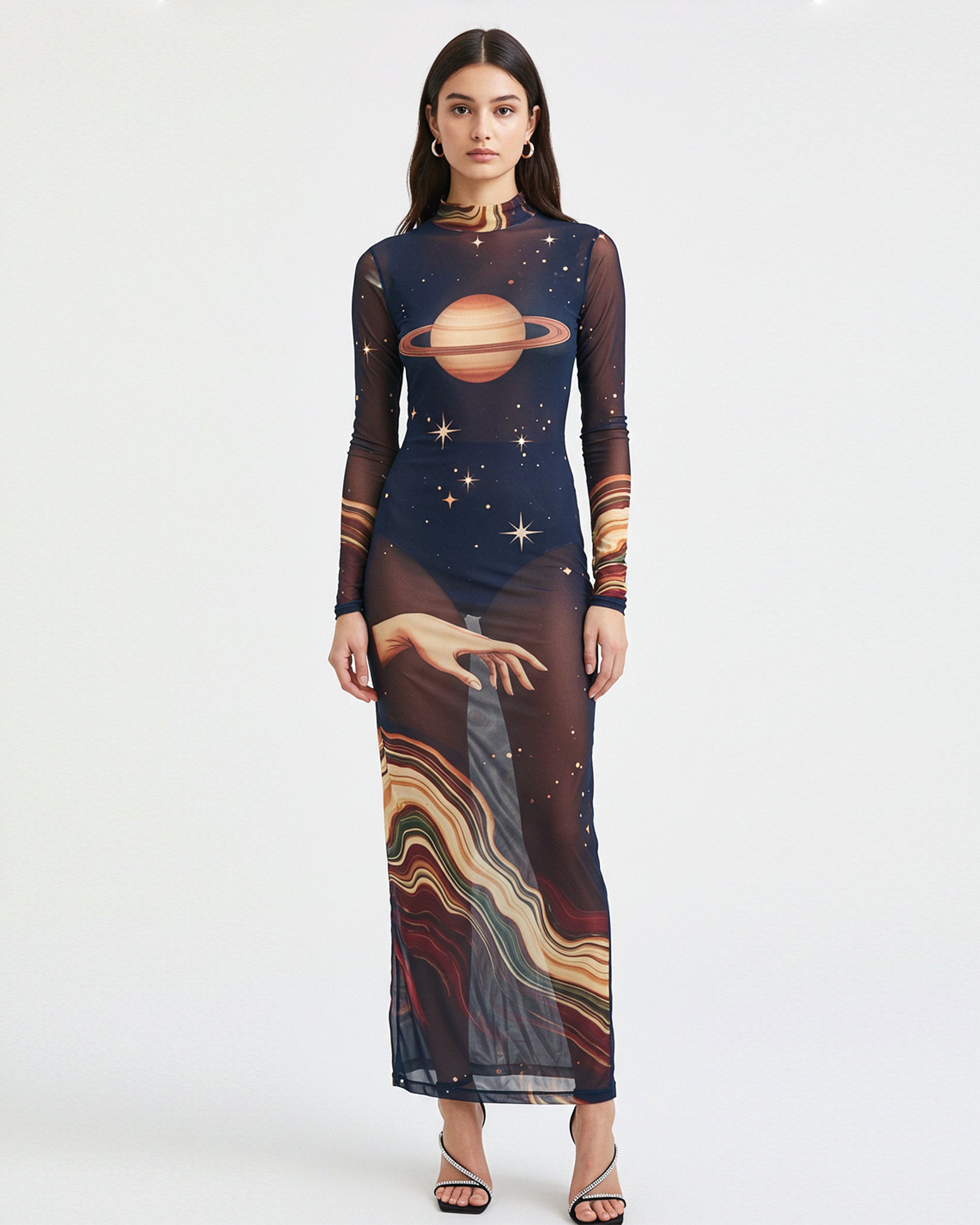 Galaxy Print Mesh Maxi Dress – Navy | JW PEI